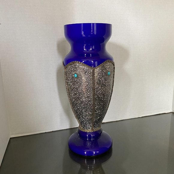 Source Unknown | Accents | Vintage Turkish Cobalt Blue Cased Vase ...